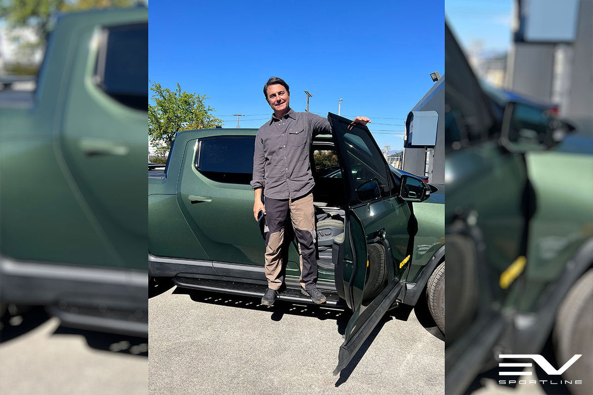 Forest Green Rivian R1T with Triple Slot Thread Running Boards - EV ...